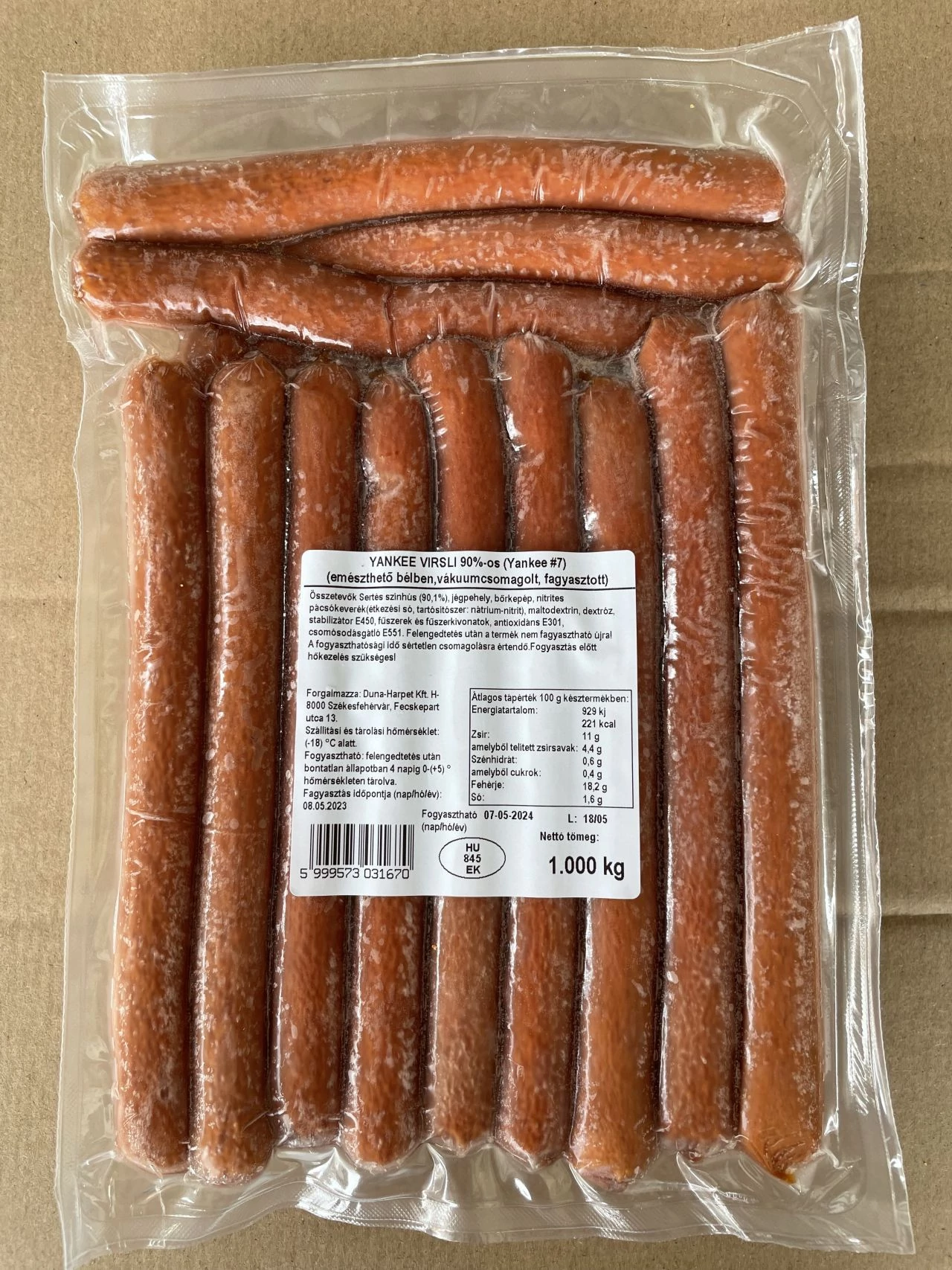 Yankee virsli 90% hústartalom (Yankee #7) - 1 kg - Virsli, kolbász